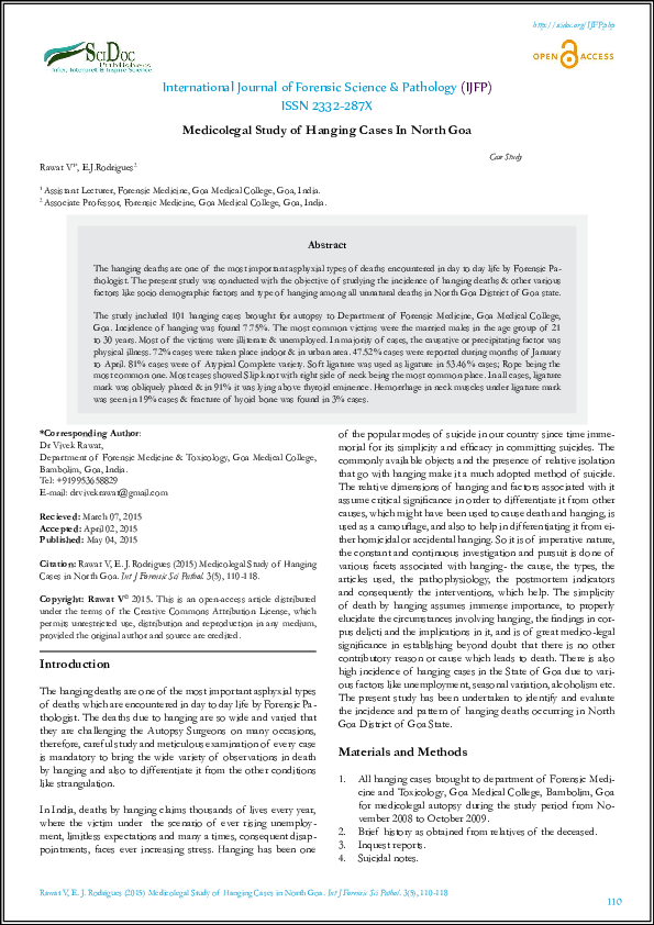 (PDF) Medicolegal Study of Hanging Cases In North Goa