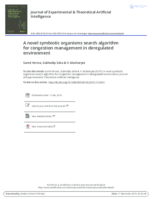Pdf A Novel Symbiotic Organisms Search Algorithm For Congestion Management In Deregulated