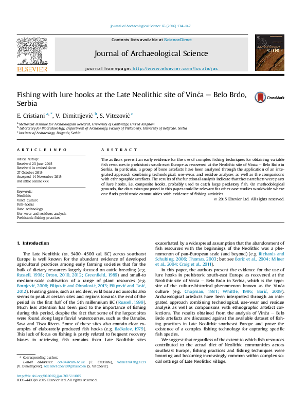 (PDF) Fishing with lure hooks at the Late Neolithic site of Vinča-Belo ...