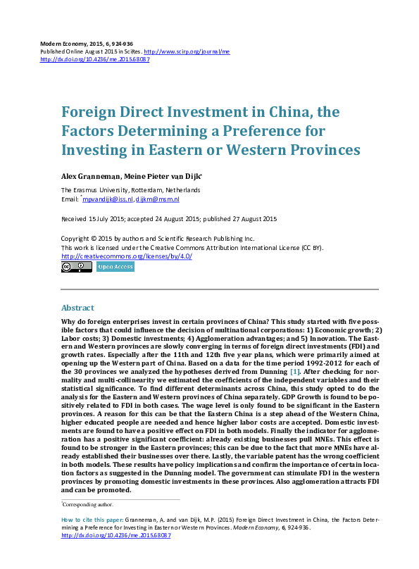 (PDF) Foreign Direct Investment in China, the Factors Determining a ...