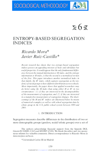 (PDF) ENTROPY-BASED SEGREGATION INDICES