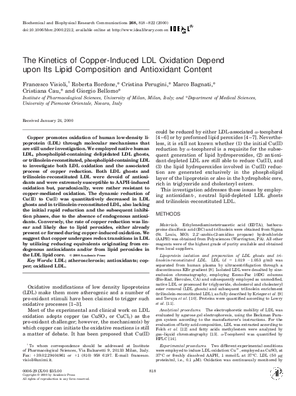 (PDF) The Kinetics of Copper-Induced LDL Oxidation Depend upon Its ...