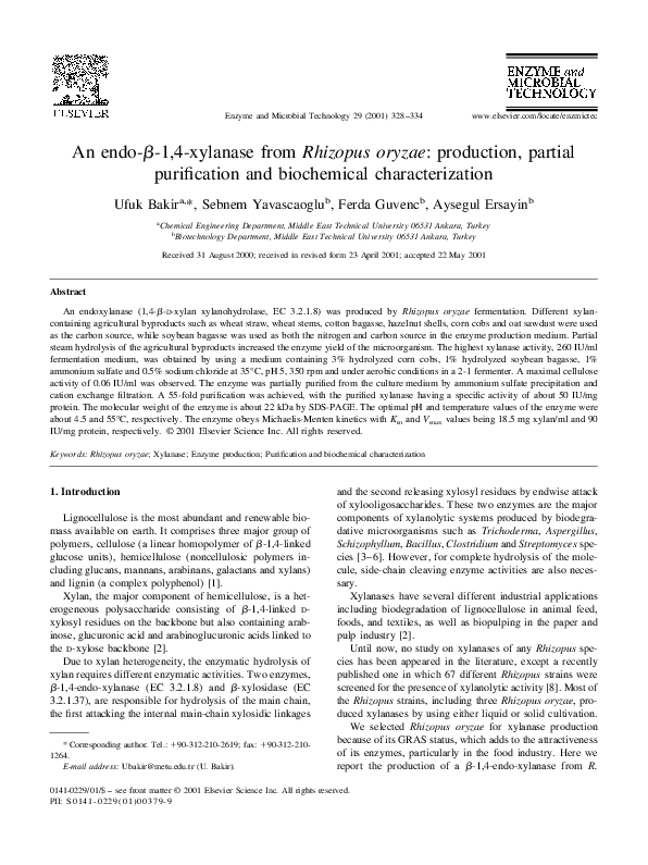 (PDF) An endo-β-1,4-xylanase from Rhizopus oryzae: production, partial purification and ...