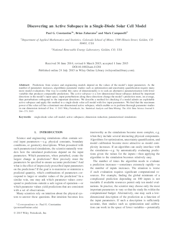 (PDF) Discovering an Active Subspace in a Single-Diode Solar Cell Model