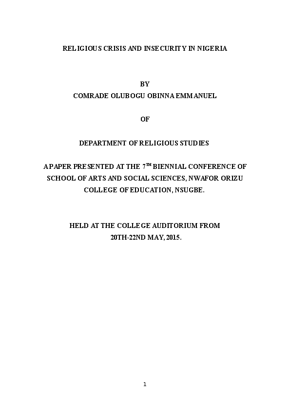 (DOC) Religious crisis and insecurity in Nigeria