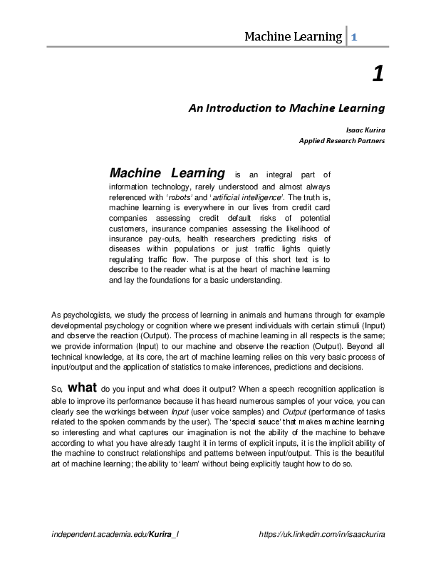 (PDF) Machine Learning | Isaac Kurira - Academia.edu