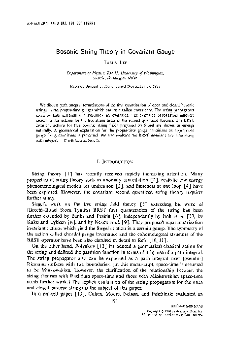 (PDF) Bosonic string theory in covariant gauge