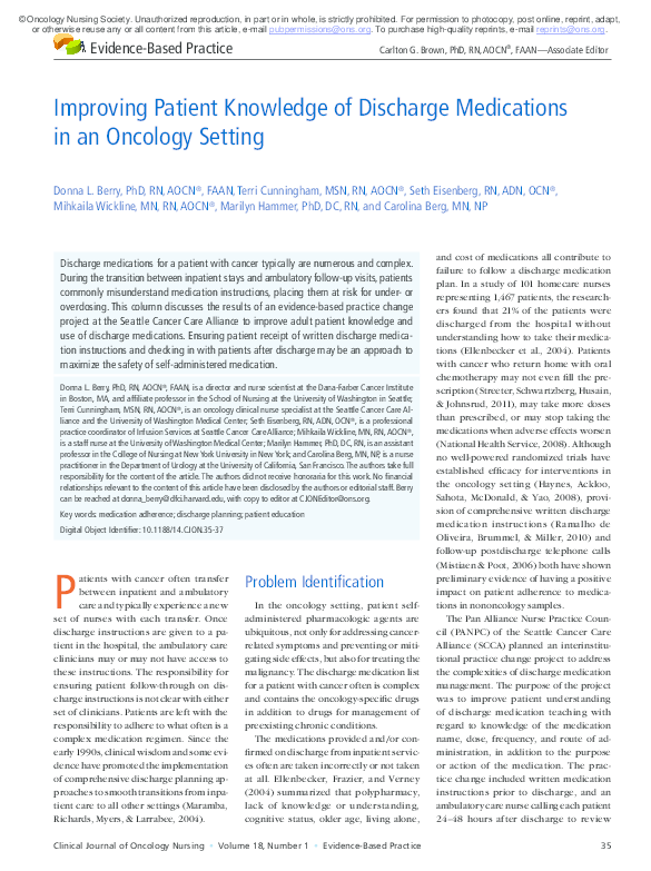 (PDF) Improving Patient Knowledge of Discharge Medications in an ...