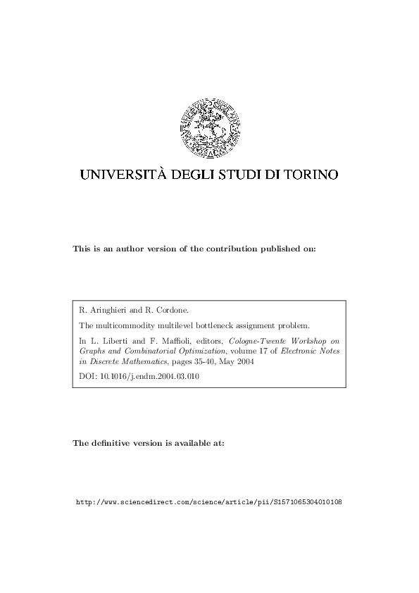 (PDF) The Multicommodity Multilevel Bottleneck Assignment Problem