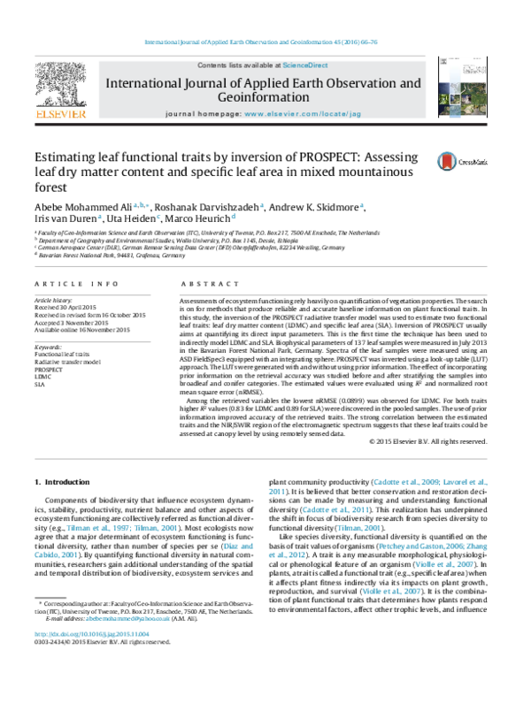 (PDF) Estimating leaf functional traits by inversion of PROSPECT ...