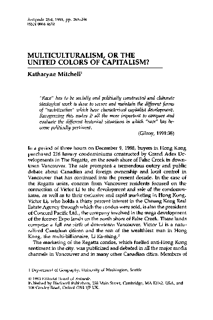 (PDF) Multiculturalism, or the United Colors of Capitalism?