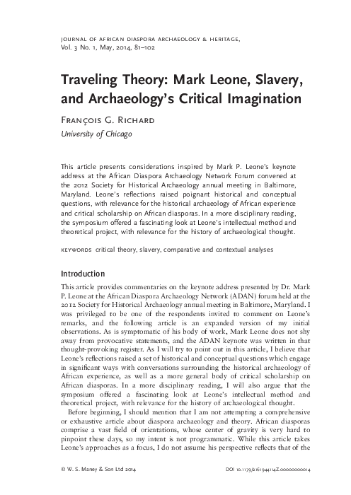 F.G. Richard (2014) “Traveling theory: Mark Leone, slavery, and ...
