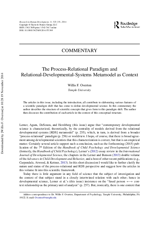 Pdf The Process Relational Paradigm And Relational Developmental