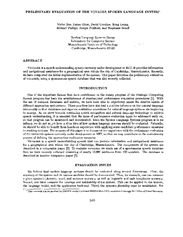 (PDF) Preliminary evaluation of the VOYAGER spoken language system | Stephanie Seneff - Academia.edu