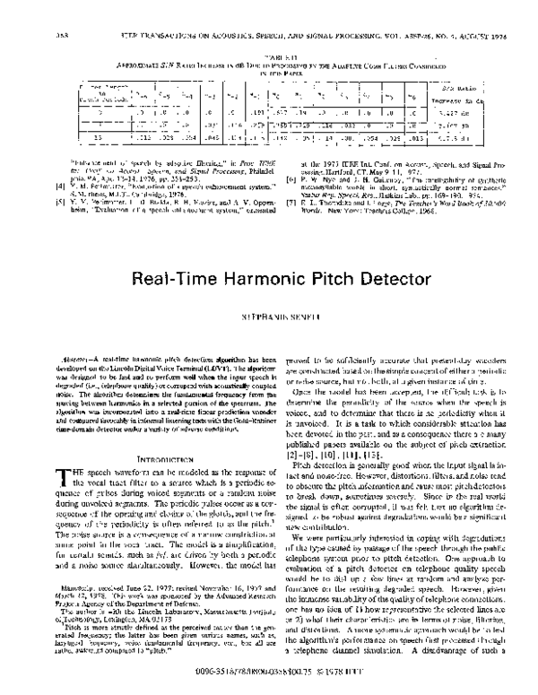 (PDF) Real-time harmonic pitch detector