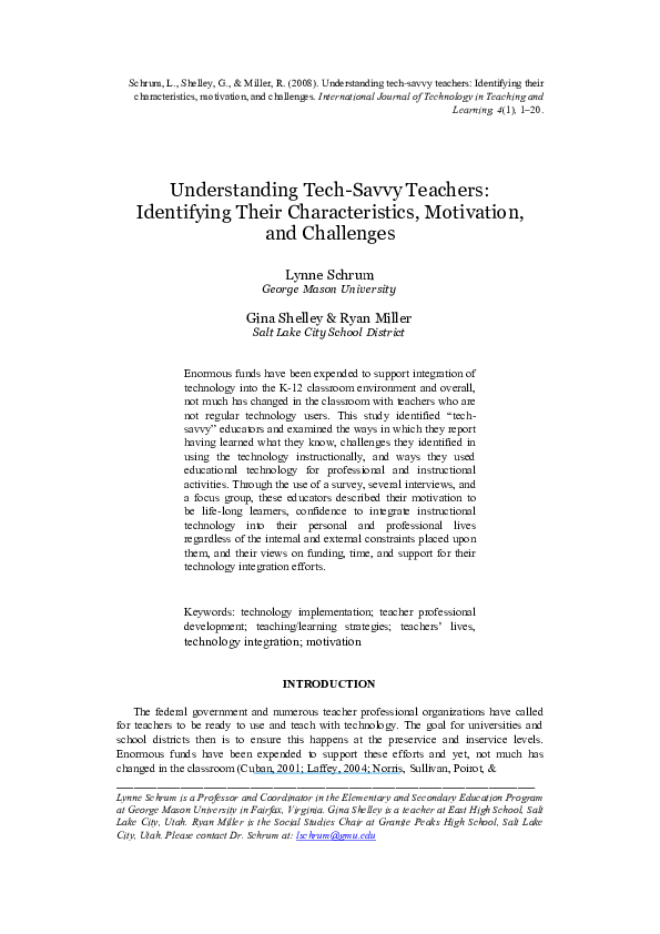 (PDF) Understanding Tech-Savvy Teachers: Identifying Their ...