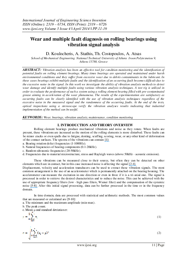 (PDF) Wear and multiple fault diagnosis on rolling bearings using vibration signal analysis