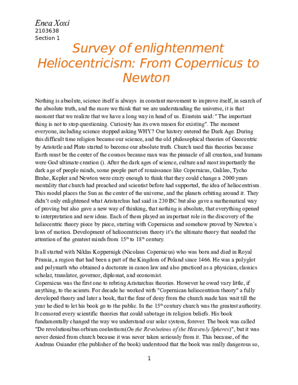 (DOC) Heliocentric theory from Copernicus to Newton