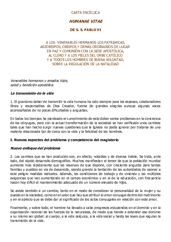 (PDF) Humanae Vitae