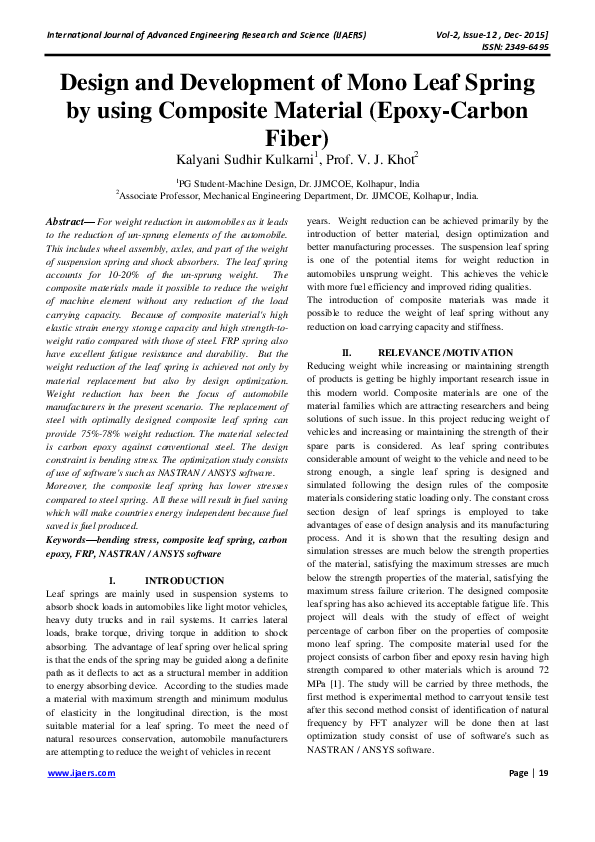 Design and Development of Mono Leaf Spring by using Composite Material ...