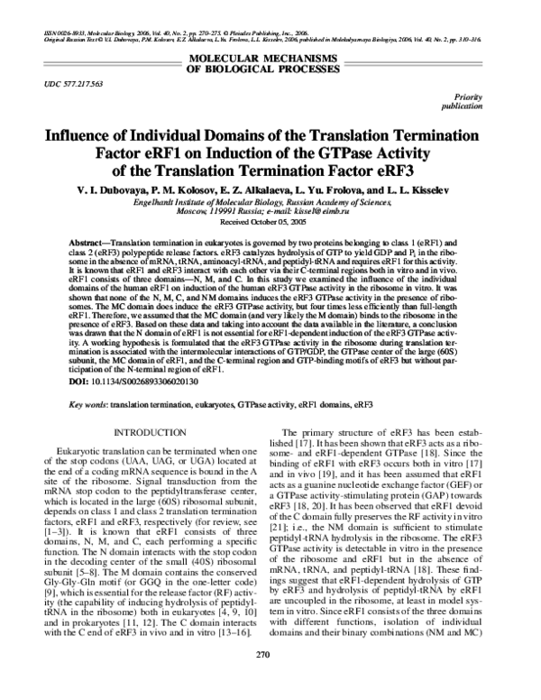 (PDF) Influence of individual domains of the translation termination ...