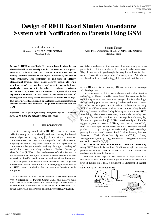 (PDF) RFID Based Automatic Student Attendance and Parent SMS ...