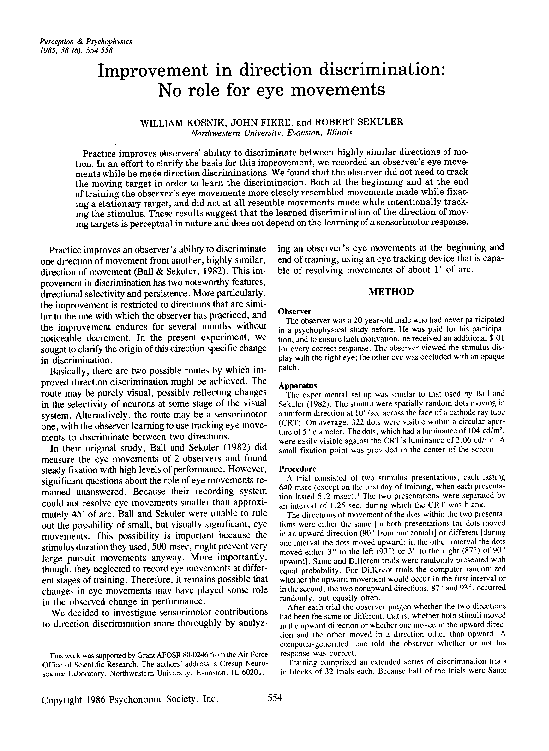 (PDF) Improvement in direction discrimination: No role for eye movements