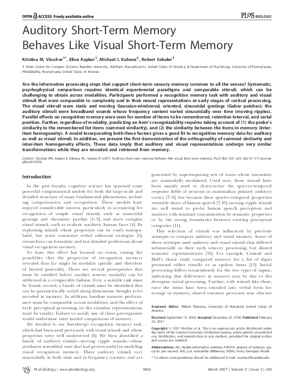 (PDF) Auditory Short-Term Memory Behaves Like Visual Short-Term Memory