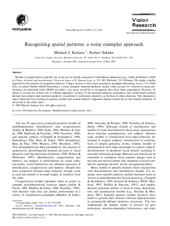(PDF) Recognizing spatial patterns: a noisy exemplar approach