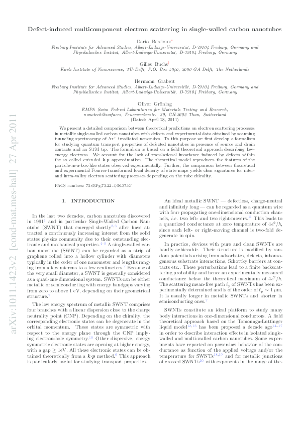 (PDF) Defect-Induced Electron Scattering in Single-Walled Carbon Nanotubes
