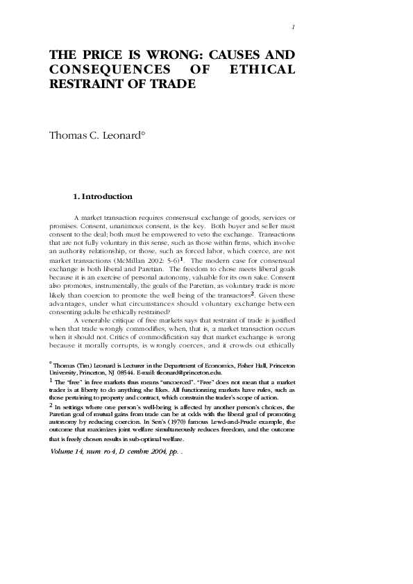 (PDF) The Price is Wrong: Causes and Consequences of Ethical Restraint ...