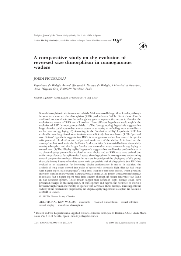 (PDF) A comparative study on the evolution of reversed size dimorphism ...