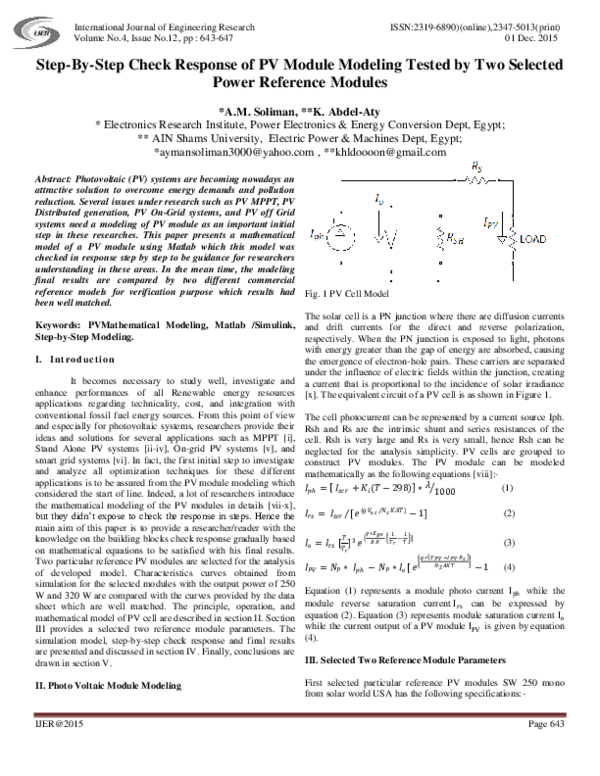 (PDF) Step-By-Step Check Response of PV Module Modeling Tested by Two ...
