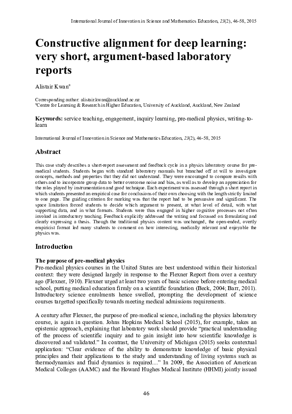 (PDF) Constructive alignment for deep learning: very short, argument ...