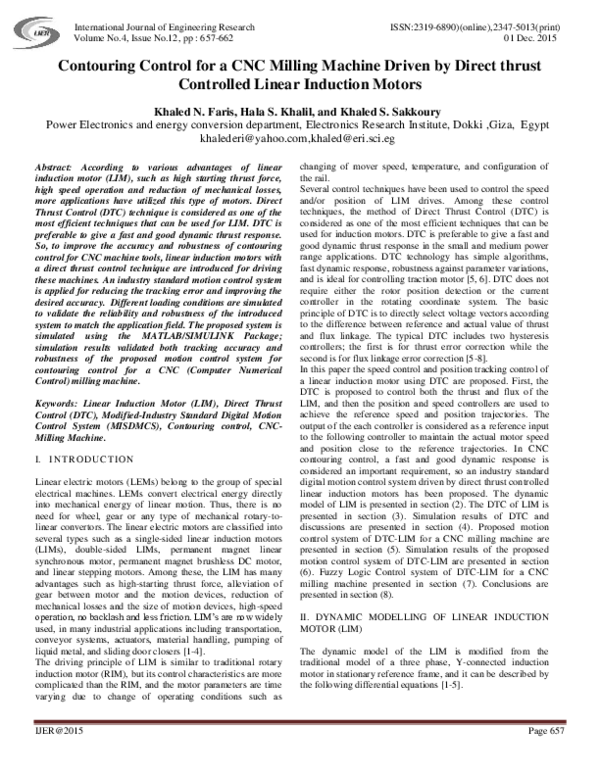 (PDF) Contouring Control for a CNC Milling Machine Driven by Direct thrust Controlled Linear ...