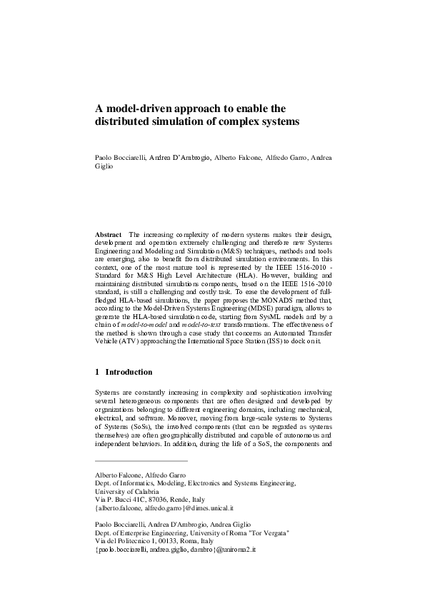A Model Driven Approach To Enable The Distributed Simulation Of Complex Systems