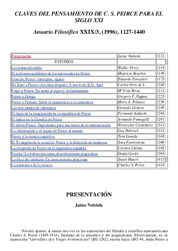 (PDF) Presentación de "Claves del pensamiento de C. S. Peirce para el ...