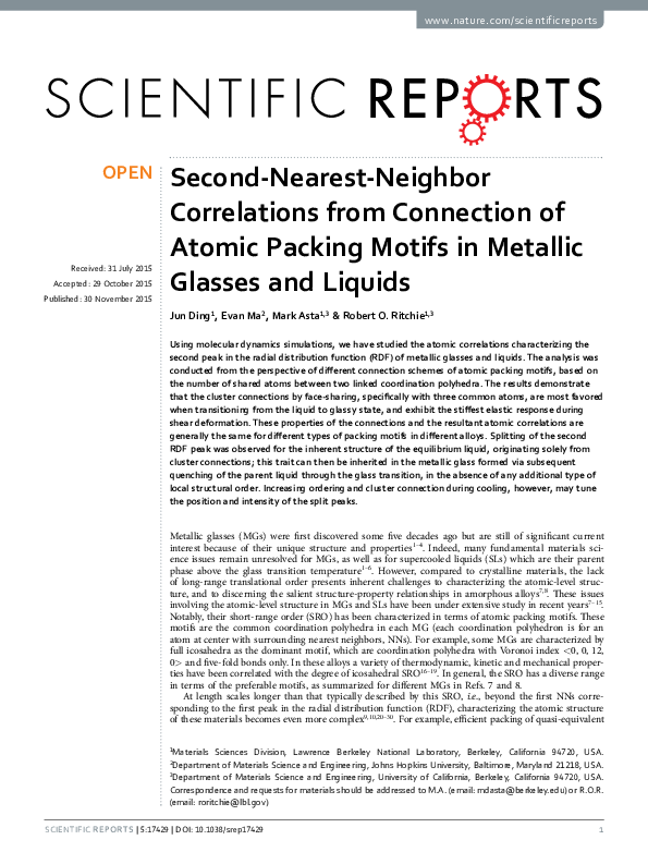 (PDF) On the question of fractal packing structure in metallic glasses ...