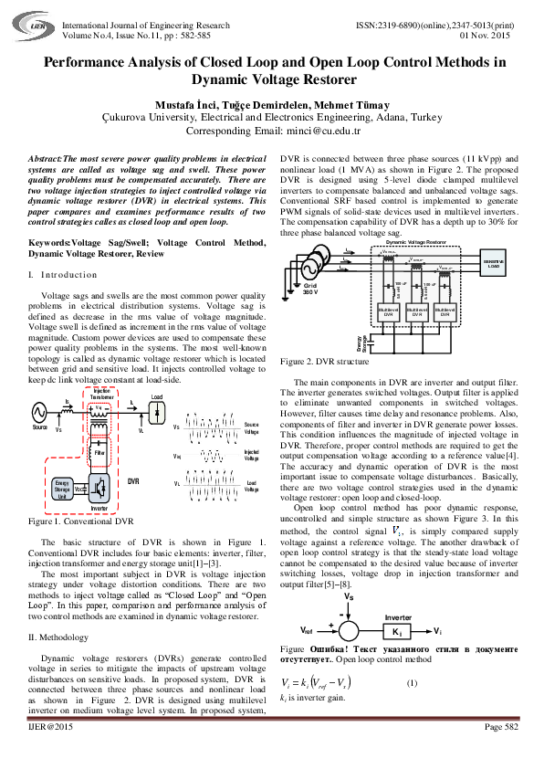 Pdf Performance Analysis Of Closed Loop And Open Loop Control Methods
