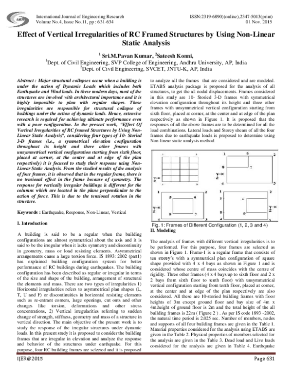 Pdf Effect Of Vertical Irregularities Of Rc Framed Structures By Using Non Linear Static Analysis