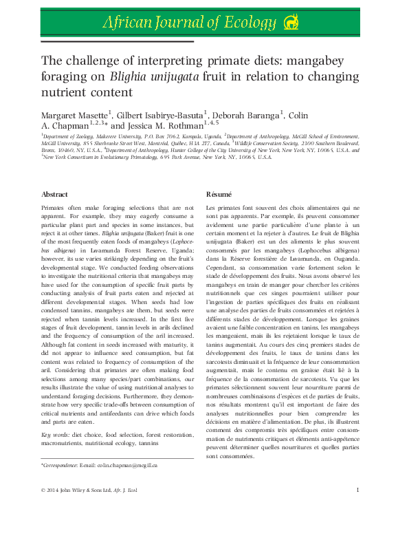 (PDF) The challenge of interpreting primate diets: mangabey foraging on ...