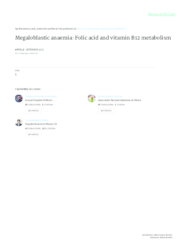 (PDF) Megaloblastic anaemia: Folic acid and vitamin B12 metabolism