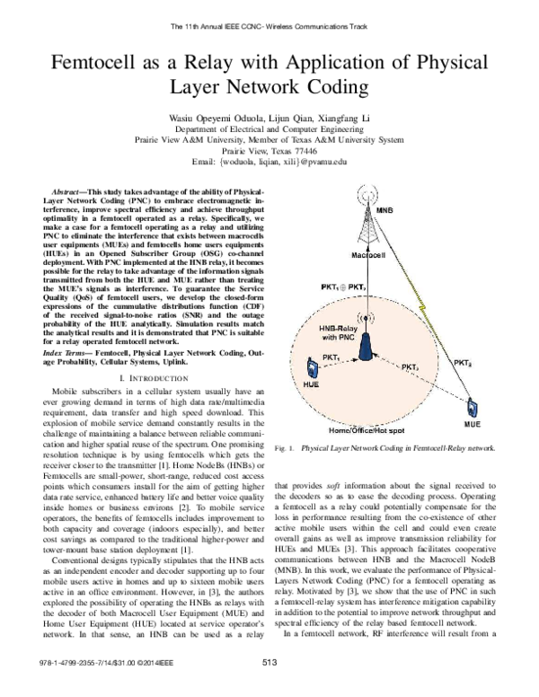 (PDF) Femtocell as a Relay with Application of Physical Layer Network Coding | Wasiu Opeyemi ...