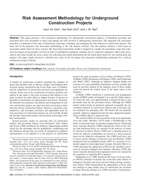 (PDF) Risk Assessment Methodology for Underground Construction Projects