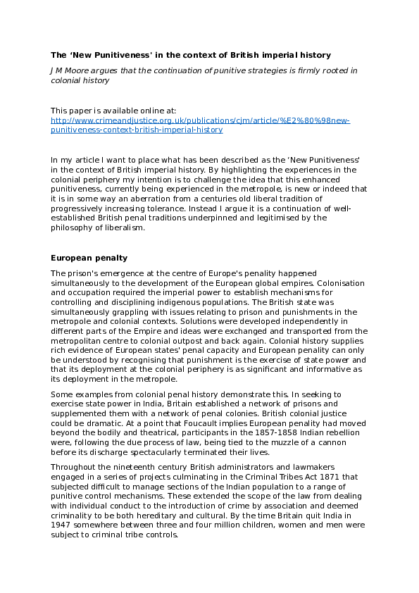 (DOC) The ‘New Punitiveness' in the context of British imperial history