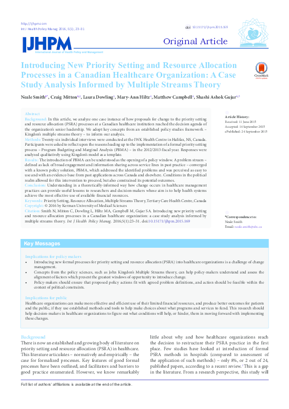 Pdf Introducing New Priority Setting And Resource Allocation