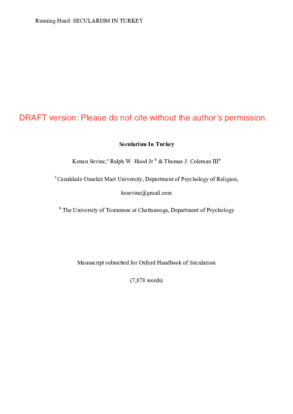(PDF) Secularism in Turkey