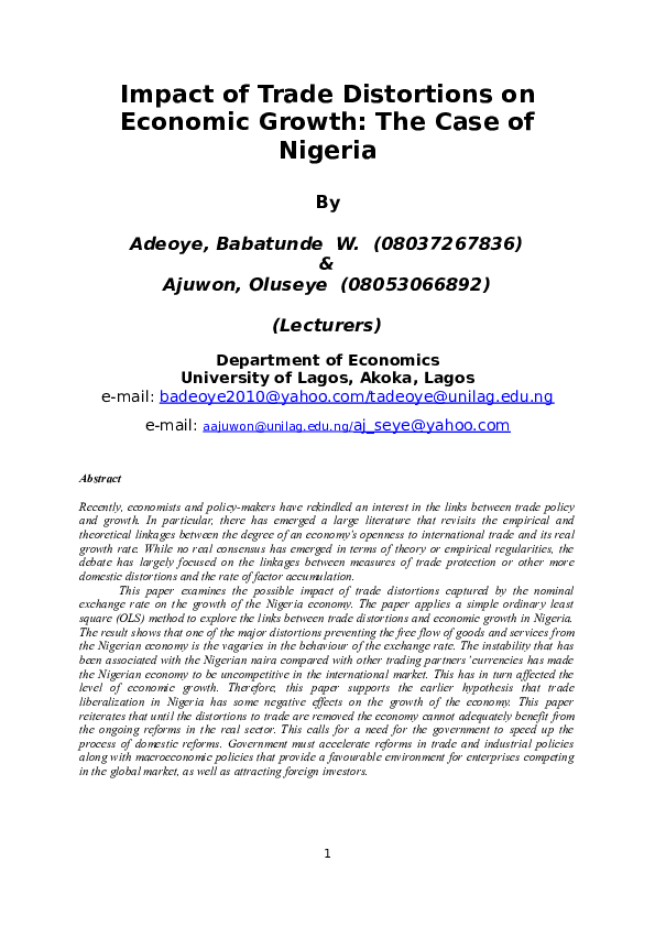(DOC) Impact of Trade Distortions on Economic Growth The Case of Nigeria