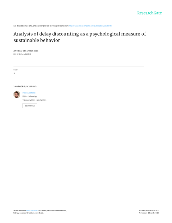 (PDF) Analysis of delay discounting as a psychological measure of ...