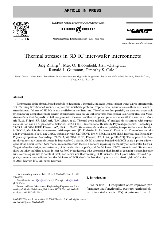 Thermal stresses in 3D IC inter-wafer interconnects